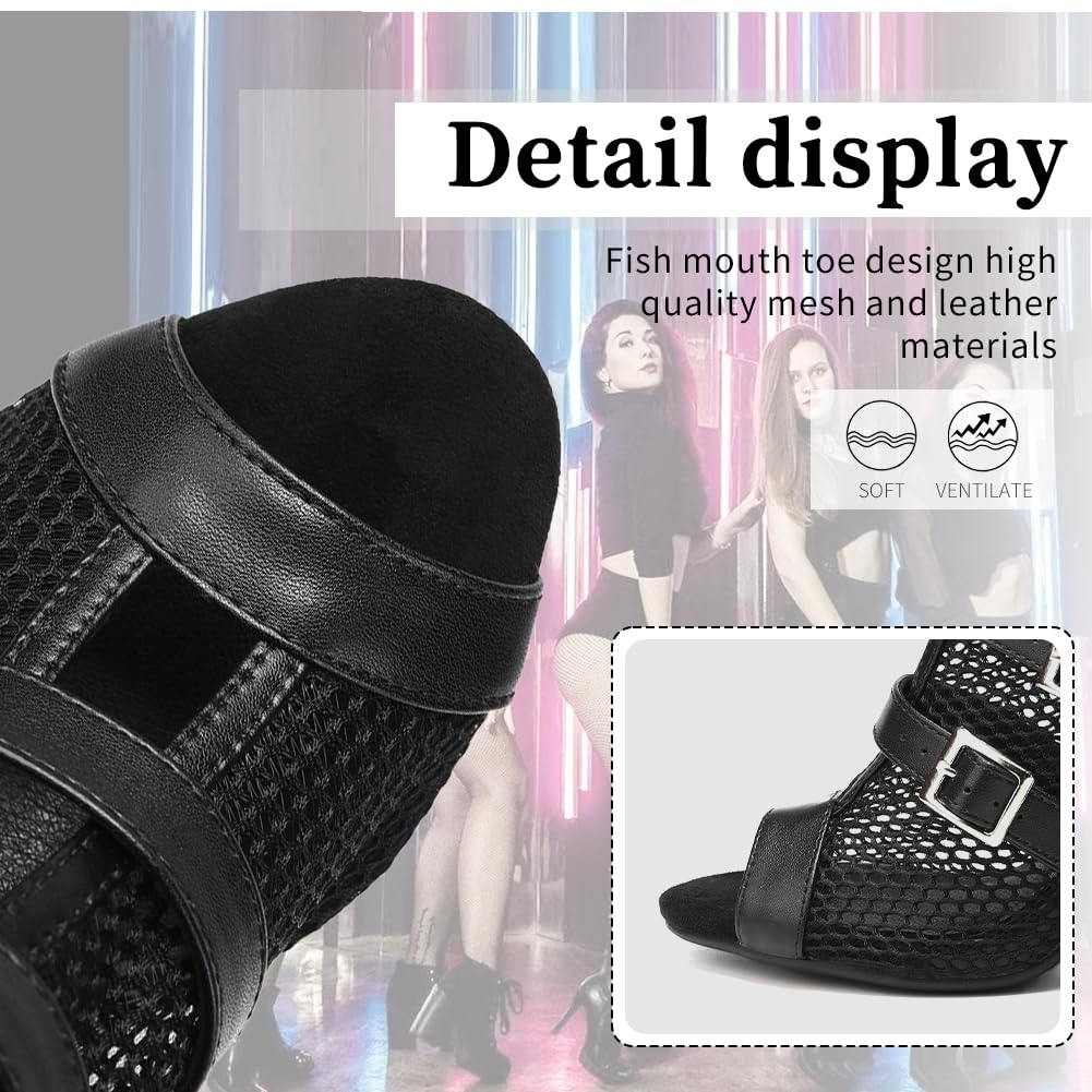 VCIXXVCE Women's Heels Dance Shoes Black with Zipper Peep Toe Rubber Sole Ballroom Salsa Ankle Dance Boots 3 1/3inch Heel,9 B(M) US