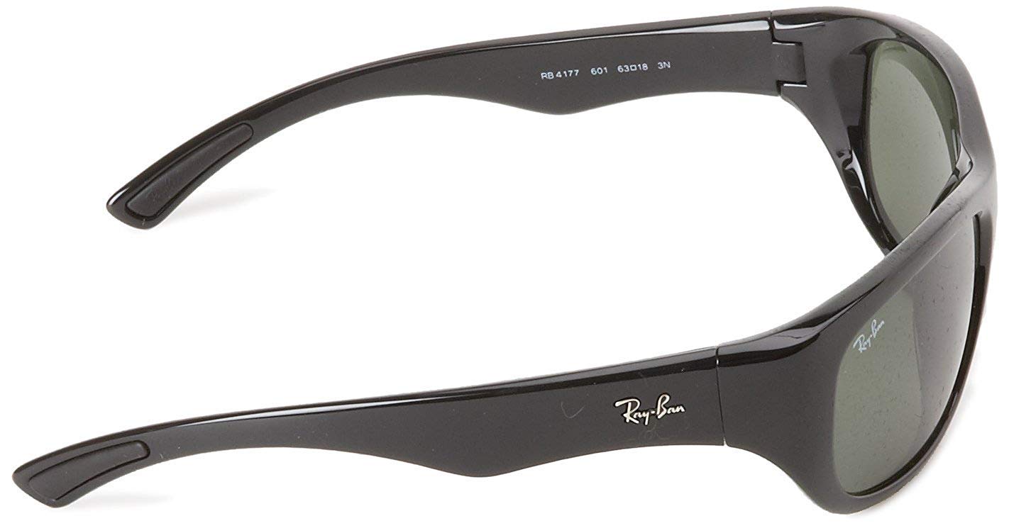 Ray-Ban Men's RB4177 Rectangular Sunglasses, Black/CRYstal Green Polarized, 63 mm