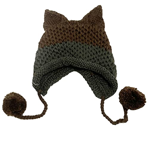 SUNONE11HKA Fox Ears Beanie Winter Warm Handmade Knitted Pompom Caps Crochet Hat