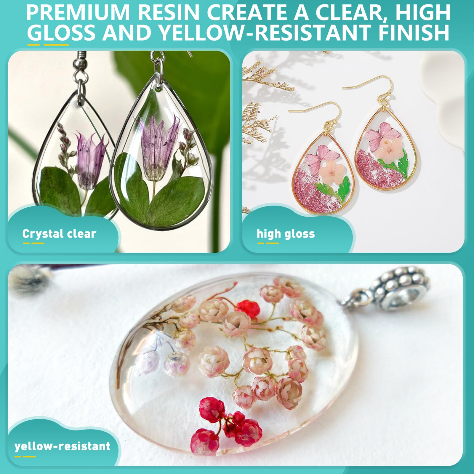 Teexpert Epoxy Resin Kit with Jewelry Keychain Coaster Earring Silicone Molds Resin Jewelry Making Kit Resin Kit with Molds Complete Set for Beginner Starter Adults for DIY Art Craft Casting