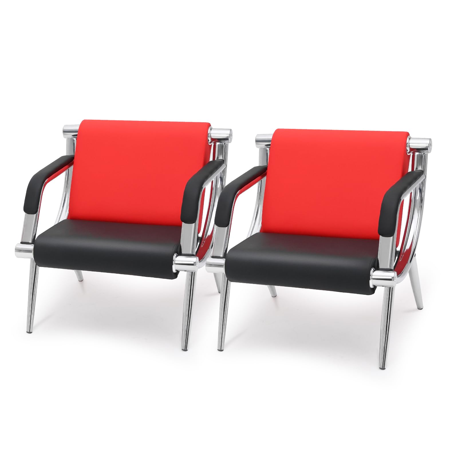 Walmokid Waiting Room Chairs with Armrest, PU Leather Office Furniture, Lobby Conference Reception Chairs, Office Guest Seating for Clinic,Airport,Hospital,Barber,Salon,Bank(Red&Black, 2)