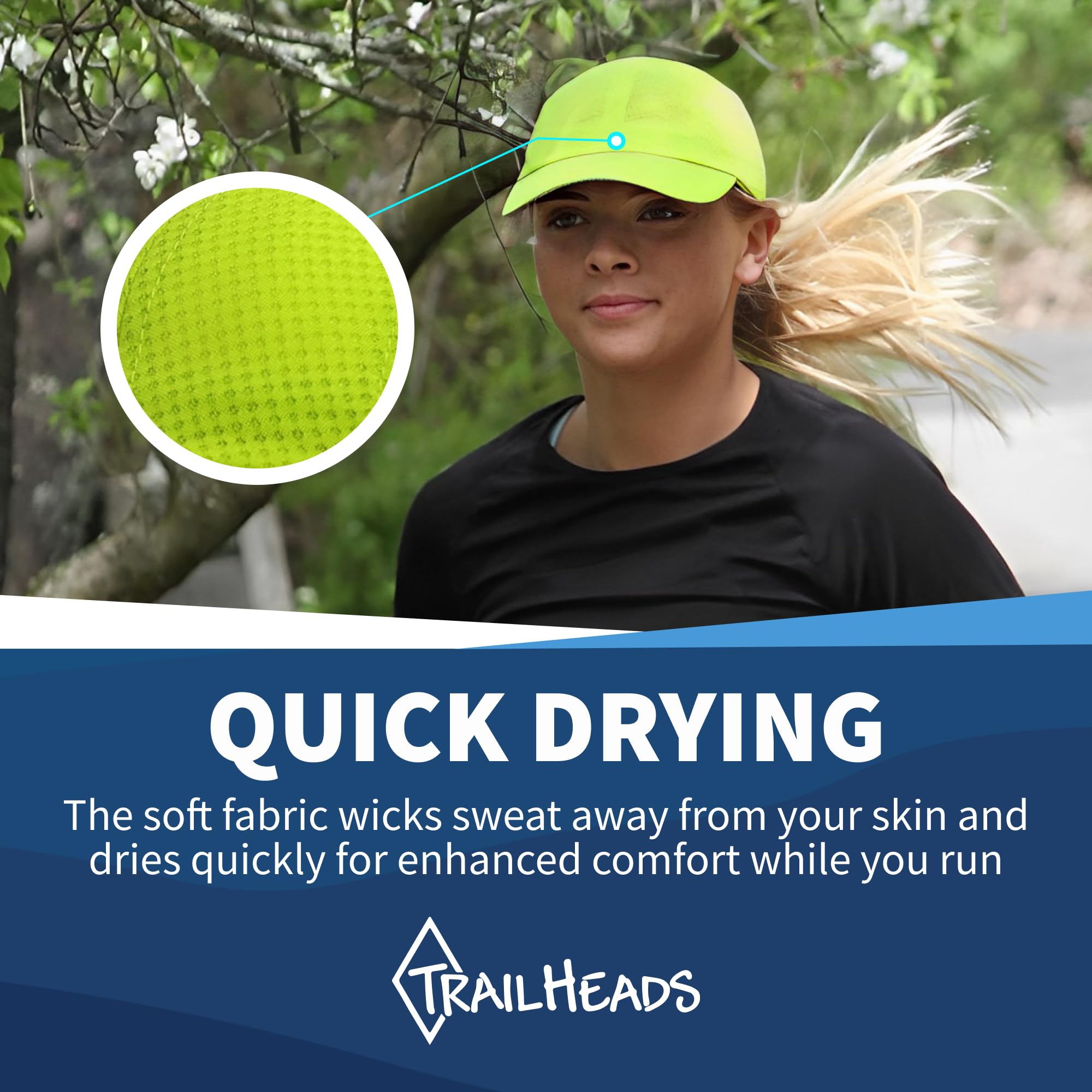 TrailHeads Women's Race Day Performance Running Cap, Lightweight & Quick Drying Mesh Sports Hat with Reflective Trim, Adjustable Fit - Cool Green