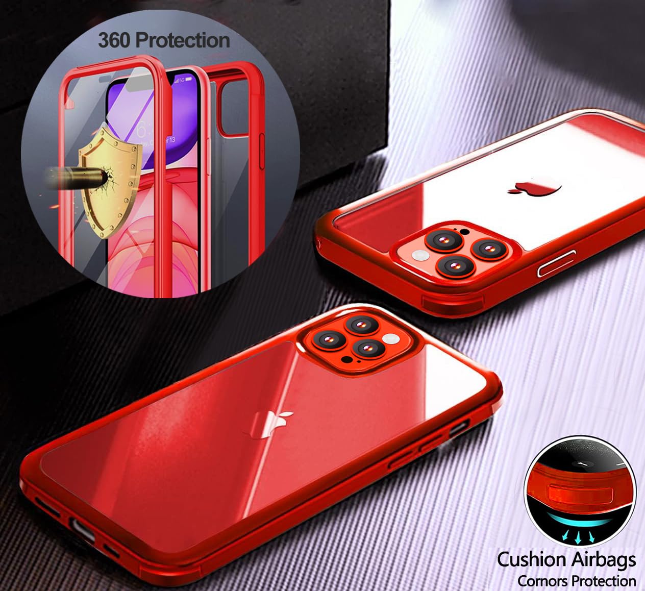 UBUNU iPhone 11 Pro Max Case with Screen Protector [Built-in 9H Hard Tempered Glass Touch Sensitive] [360 Full Body Protective] Clear iPhone 11 Pro Max Phone Case Cover for Men Women 6.5 inch, Red