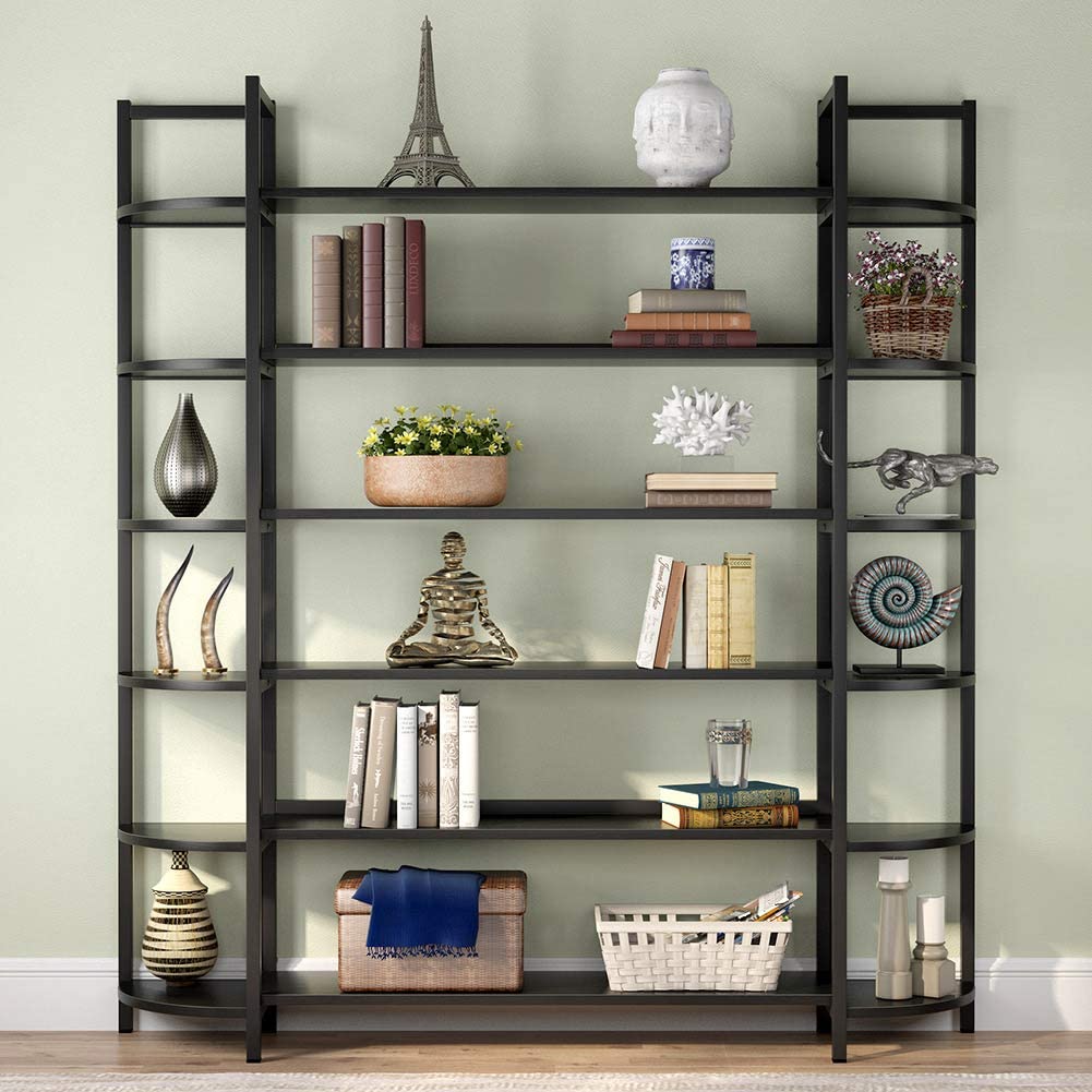 Tribesigns Triple Wide 6-Shelf Bookshelves, 6-Tier Large Etagere Bookcase Bookshelves Storage and Double Wide Bookshelf Display Shelves with Sturdy Metal Frame for Home Office Deco,Black