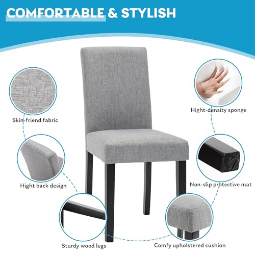 Wonder Comfort Fabric Upholstered Chairs Set of 2, Trim Solid Wood Dining Seats for Living Room Kitchen Bedroom, Light Gray