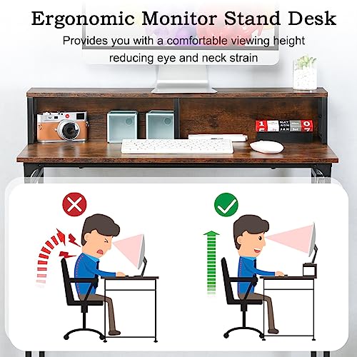 TEAMIX 32 inch Computer Desk with Shelf Study Writing Home Office Desk with Monitor Stand Vanity Table Mini Laptop Desk with Hooks 3D Printer Stand