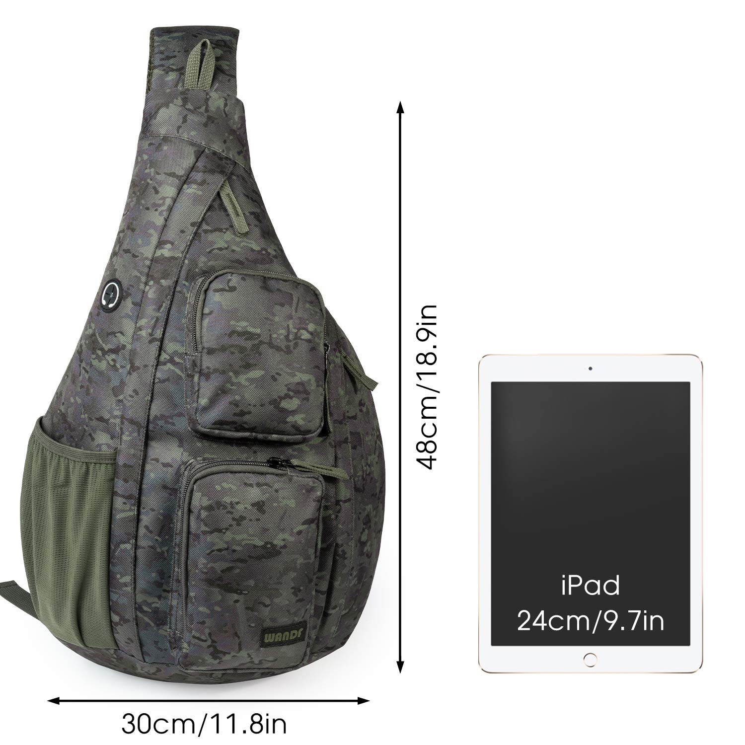 WANDF Sling Bag One Strap Backpack Travel Crossbody Backpack Water-resistant (L-Camouflage, Large)
