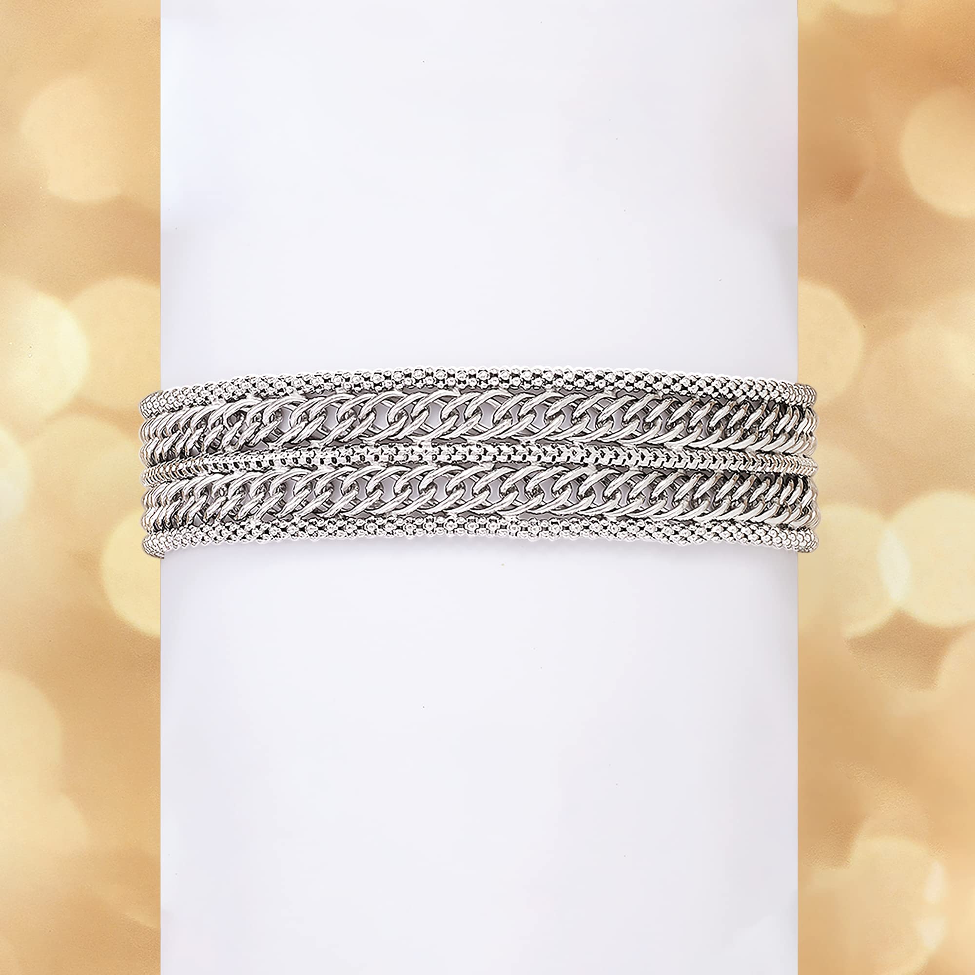 Ross-Simons Italian Sterling Silver Popcorn-Chain and Curb-Link Bracelet. 7 inches