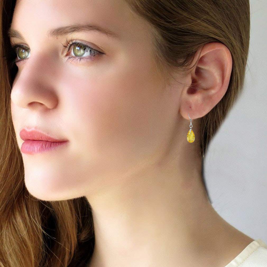 Teardrop Austrian Crystal Drop Dangle Earrings for Women 925 Sterling Silver Hook Hypoallergenic Earring (Yellow)