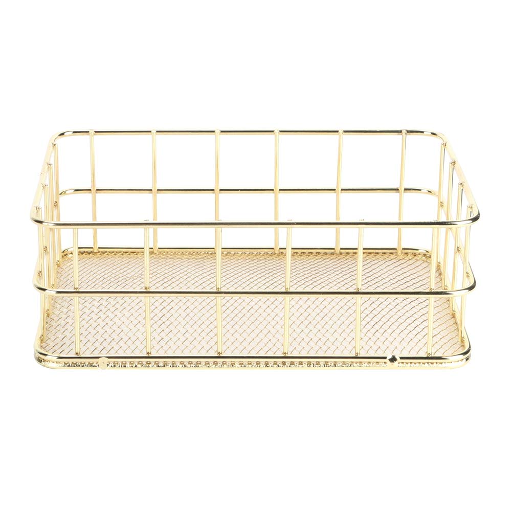 Wire Mesh Basket, Golden Iron Storage Basket Multifunctional Wire Mesh Desktop Storage Organizer for Home (S)