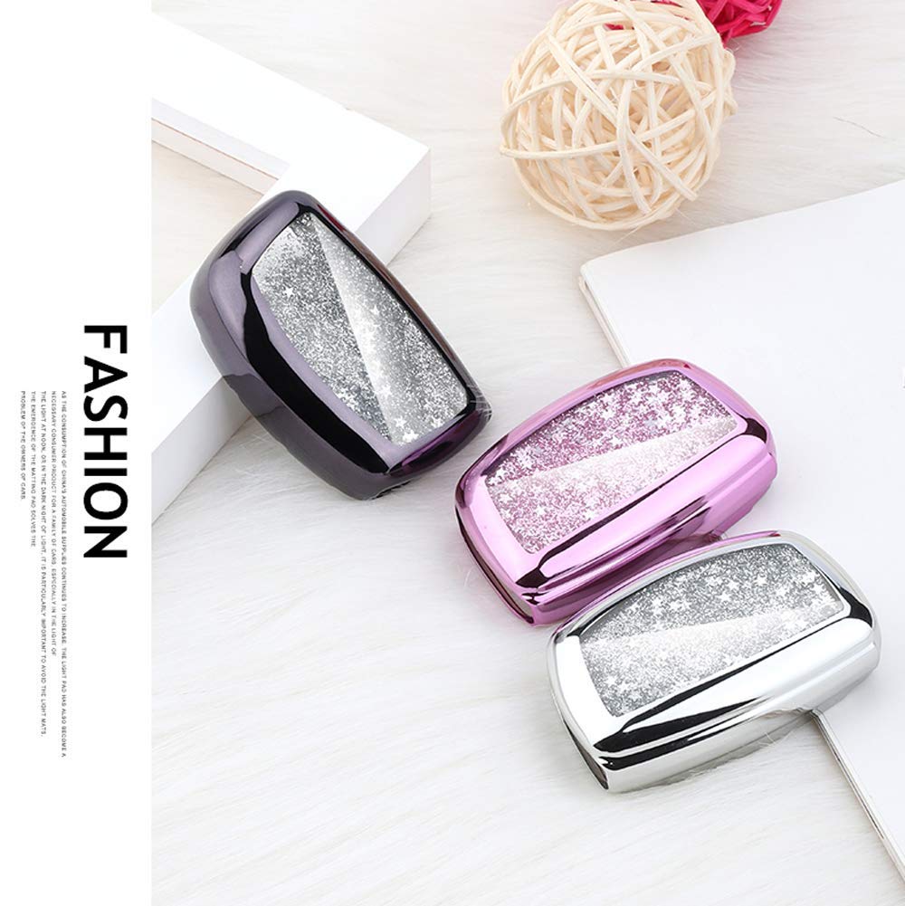 YIJINSHENG TPU Car Key Soft Plating Protection Shell Case Cover for Hyundai Tucson Elantra Sonata Santa IX30 IX35 3/4 Buttons Smart Key Keyless Remote FOB Shell Key Chains (Silver)
