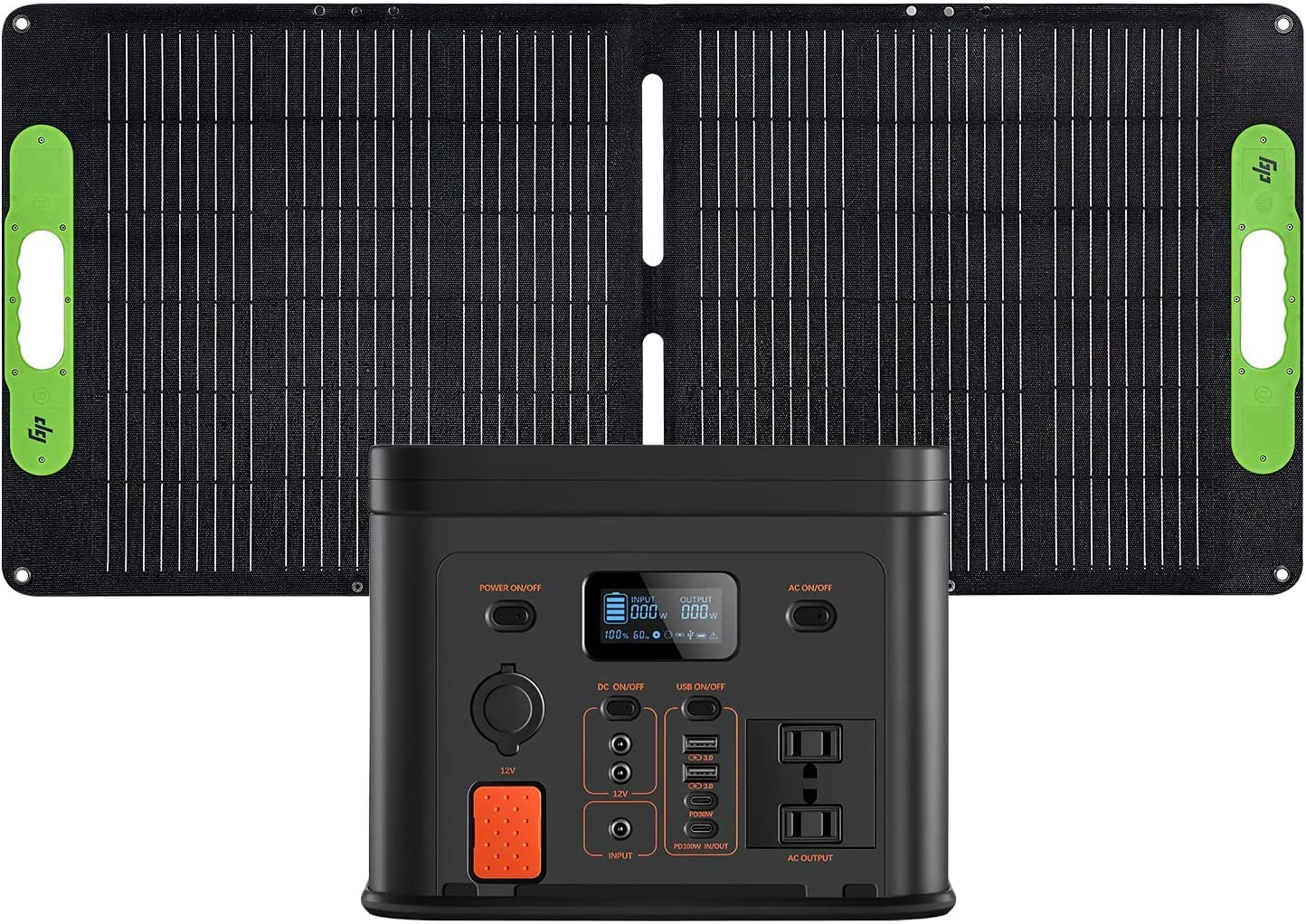 Solar Generator 320W Portable LiFePO4 Power Station 320Wh and Solar Panel 100W with 2 AC Outlet 110V/300W(Peak 480W), Solar Mobile Battery Backup for Outdoors Camping Travel Hunting and Home Emergency