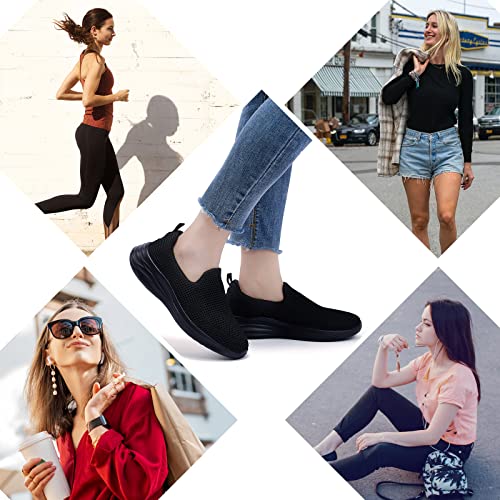 Womens Walking Shoes Breathable Mesh Loafers Lightweight Slip-on Sneakers Non Slip Casual Shoes, All Black, Size 8