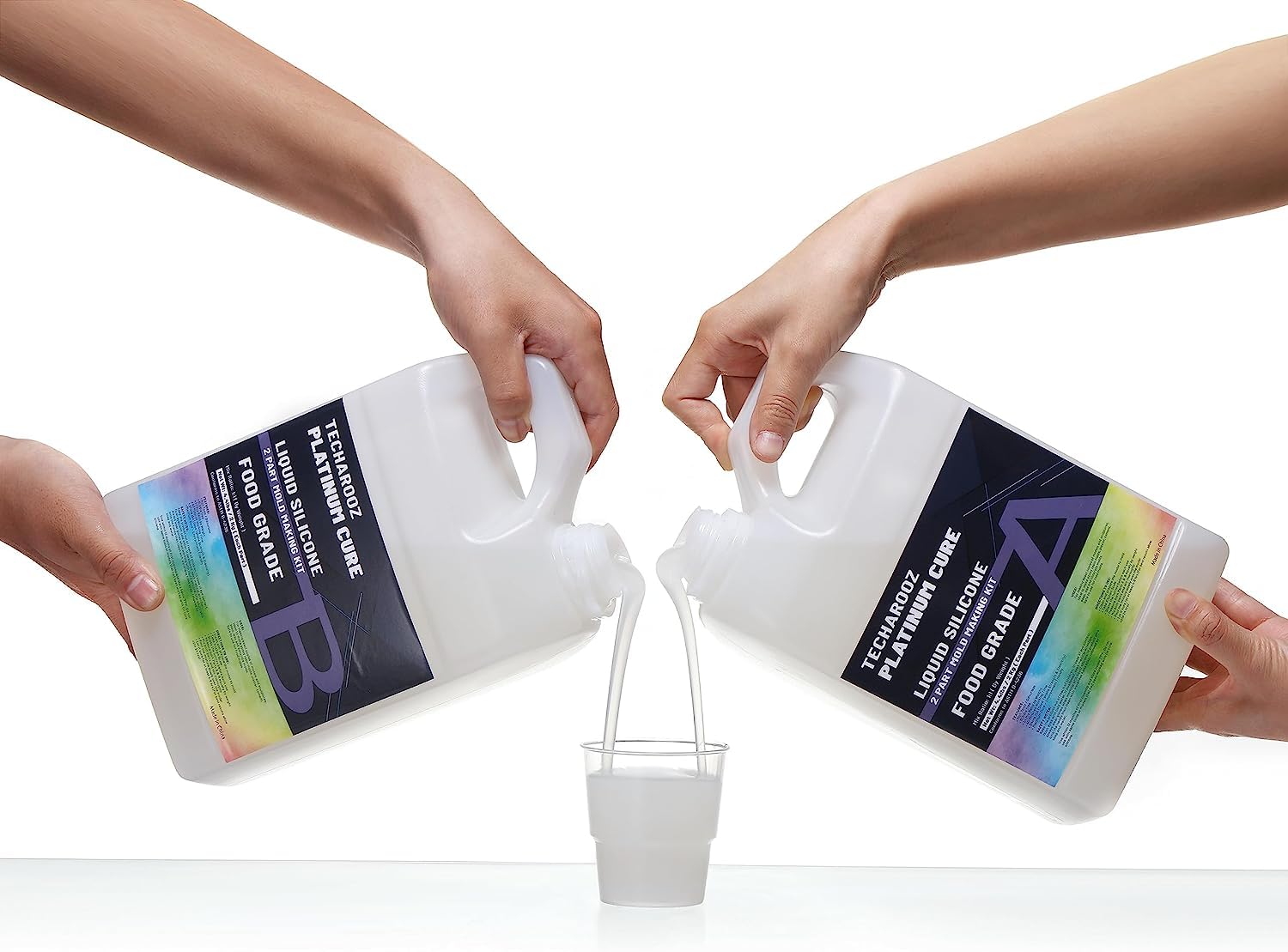 TECHAROOZ Liquid Silicone for Mold Making Kit 140 Oz/1 Gallon/8.8lb - Shore 20A Food Grade - DIY Mold Making Silicone Rubber for Casting Crafy Epoxy Resin, Soaps & Candles Molds (Clear, Aqua and Pink)