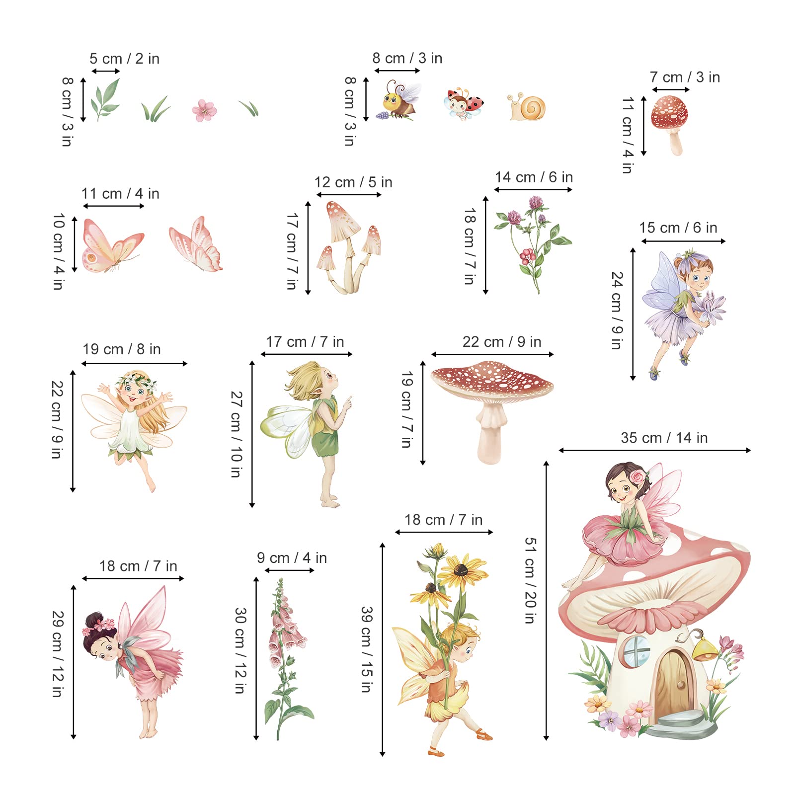 wondever Fairy Mushroom Wall Stickers Flowers Butterfly Elf Peel and Stick Wall Art Decals for Girls Bedroom Kids Room Baby Nursery
