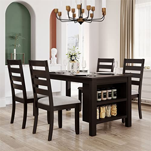 WFHTU Kitchen 5 Piece Dining Table Farmhouse Wood W/2 Tier Storage Racks 4 Person Kitchen Set W/Upholstered Dining Chair