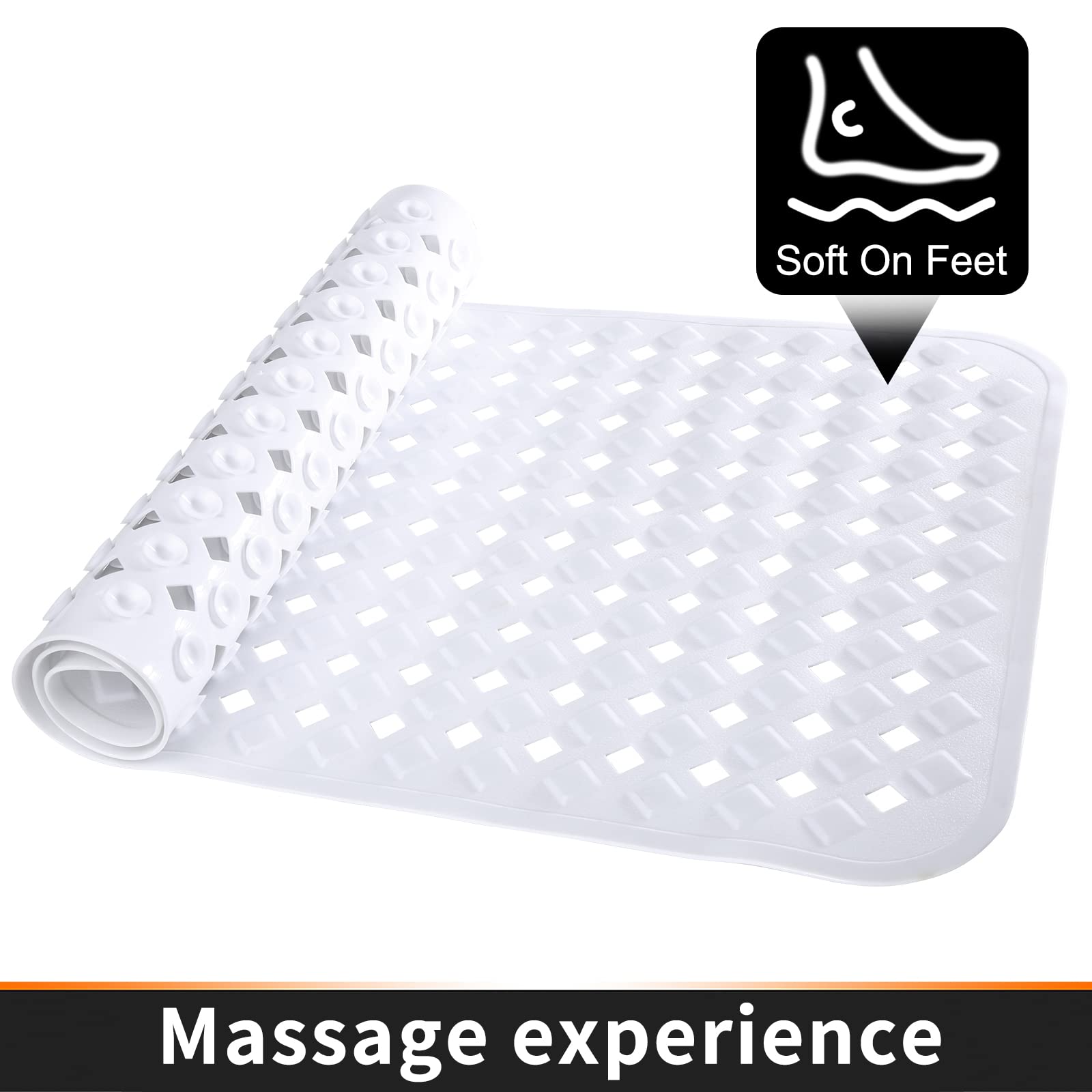 Yimobra Original Non Slip Bathtub Mats, Shower Bath Mat for Tub with Suction Cups and Drain Holes, Machine Washable, BPA, Latex, Phthalate Free, 34.5 x 15.5 Inches, White