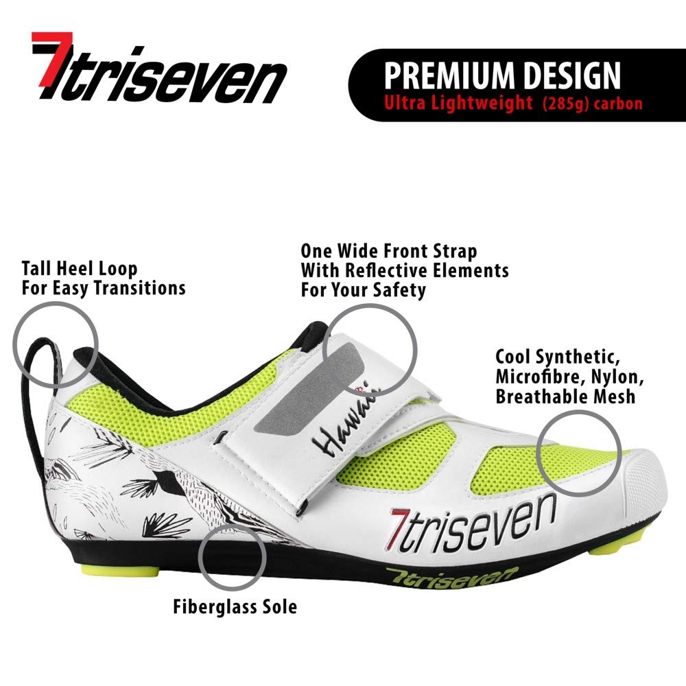 TriSeven Premium Nylon Triathlon Cycling Shoes | Lightweight, Unisex & Fiberglass Sole (10,Fluo)