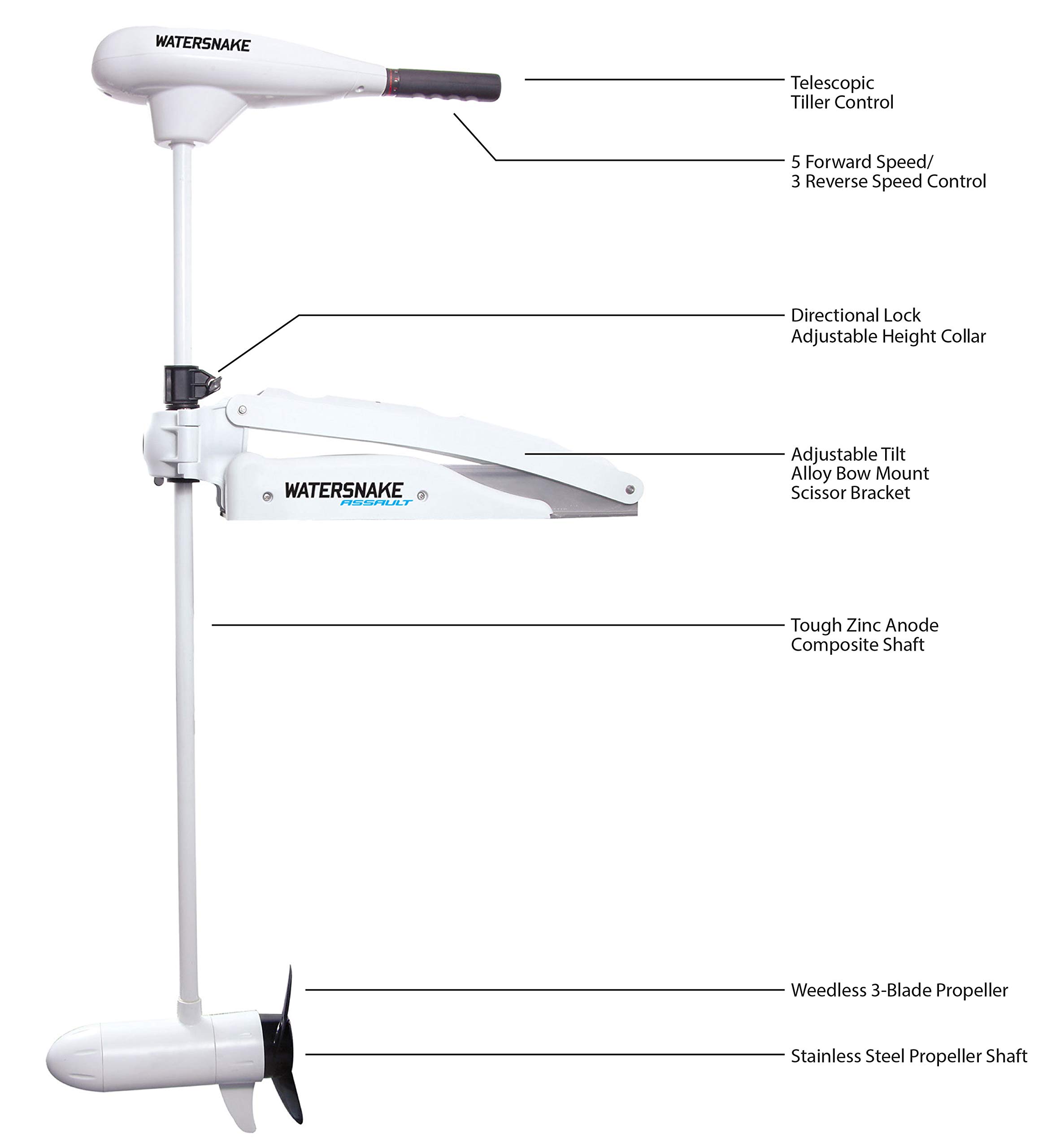Watersnake Assault - 54 lb. Thrust 12V Electric Trolling Motor with 54" Steel Shaft - SWSB54-54