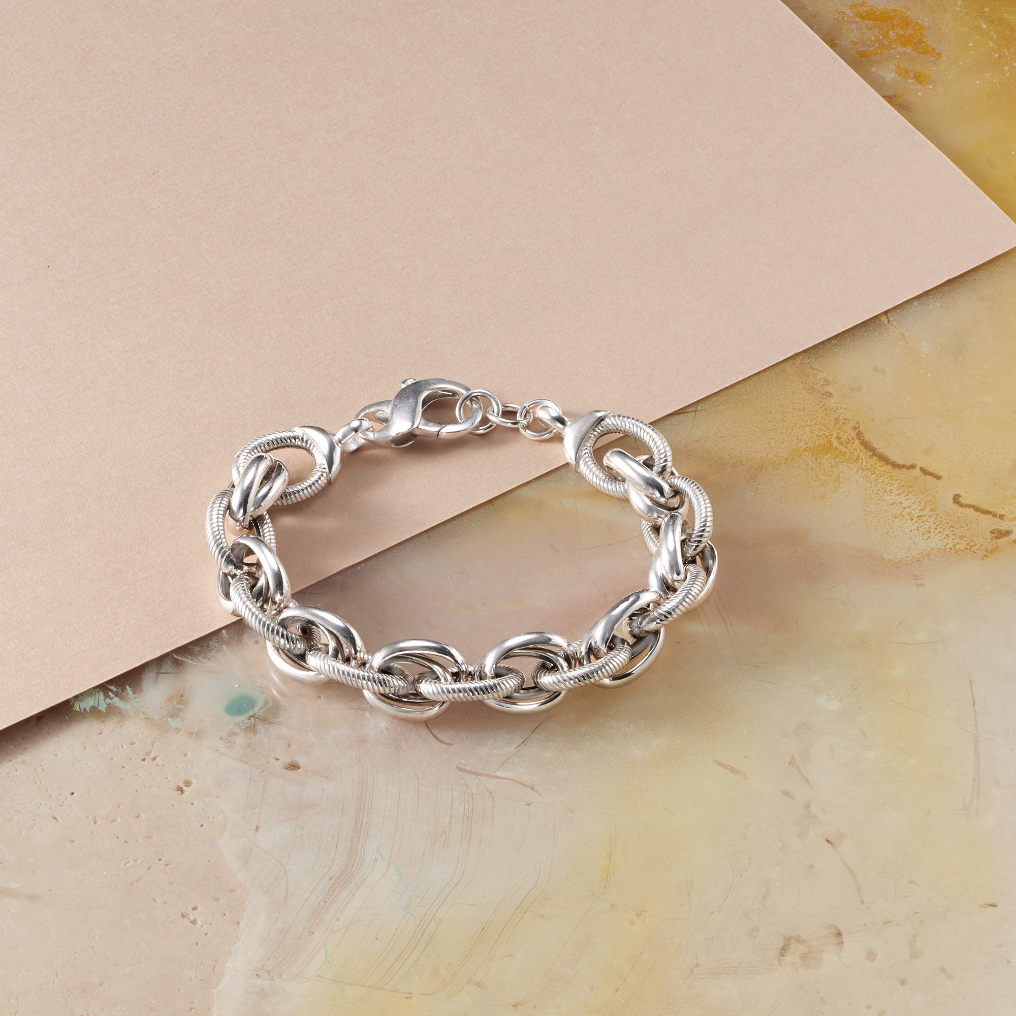 Ross-Simons Italian Sterling Silver Textured and Polished Multi-Link Bracelet. 8 inches