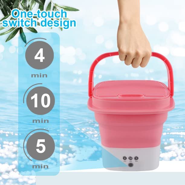Washing Machine Portable, Mini Foldable Washer and Spin Dryer Small Foldable Bucket Washer for Camping, RV, Travel, Small Spaces, Lightweight and Easy to Carry (Plastic Pink)