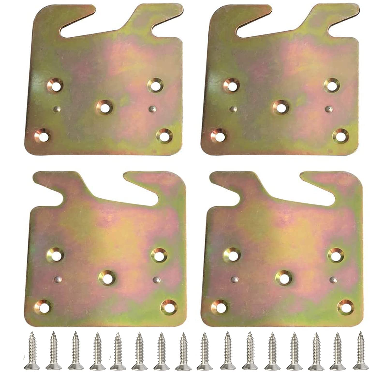 woiron 4PCS Heavy Duty Wood Bed Rail Hook Plates for Headboard and Footboard, Bed Rail Fitting Bracket with Mounting Screws, Universal Hardware Claw Hook Plate for Wooden Frame