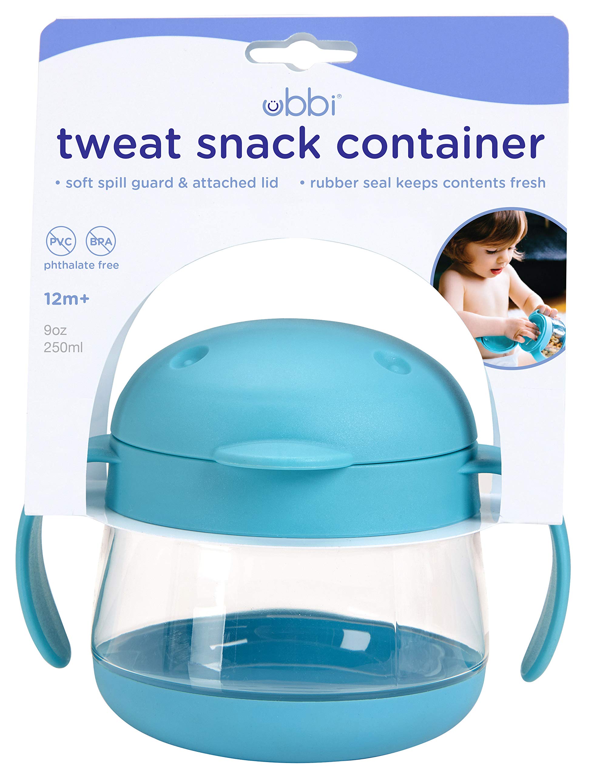 Ubbi Tweat No Spill Snack Container for Kids, BPA-Free, Toddler Snack Catcher, Blue