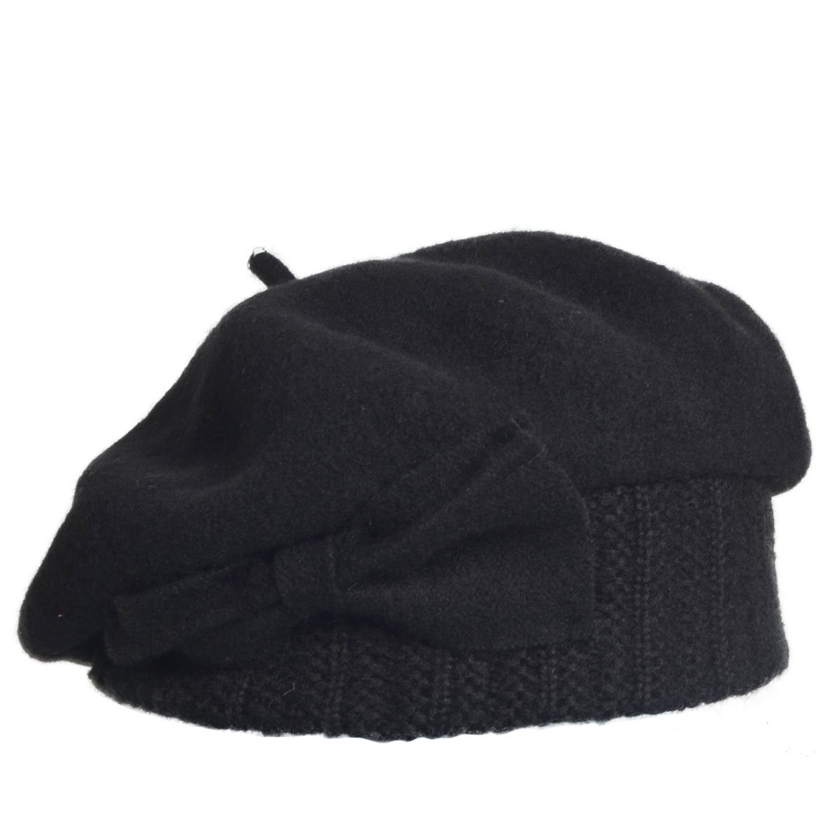 VECRY Lady French Beret 100% Wool Beret Floral Dress Beanie Winter Hat (Bow-Black)