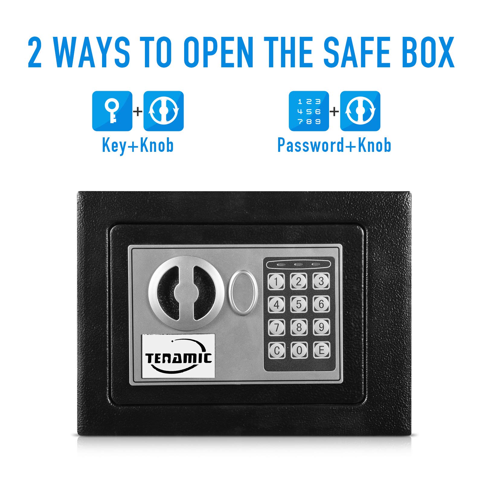 TENAMIC Safe Box 0.23 Cubic Feet Electronic Digital Security Box, Keypad Lock Box Cabinet Safes, Solid Alloy Steel Office Hotel Home Safe, Black