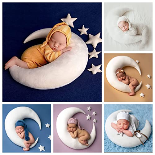 Tee-Mo Newborn Photography Posing Pillow Crescent Moon Pillow Star Pillows Posing Beans Moon Pillow Stars Set DIY Newborn Professional Photography Prop (A-White)