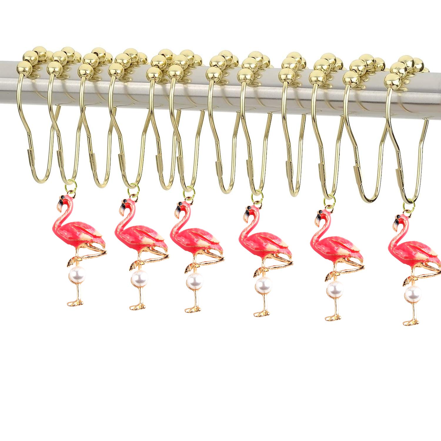 ZILucky Set of 12 Flamingo Shower Curtain Hooks Decorative Home Bathroom Stainless Steel Rustproof Shower Curtain Rings Decor Accessories (Flamingo)