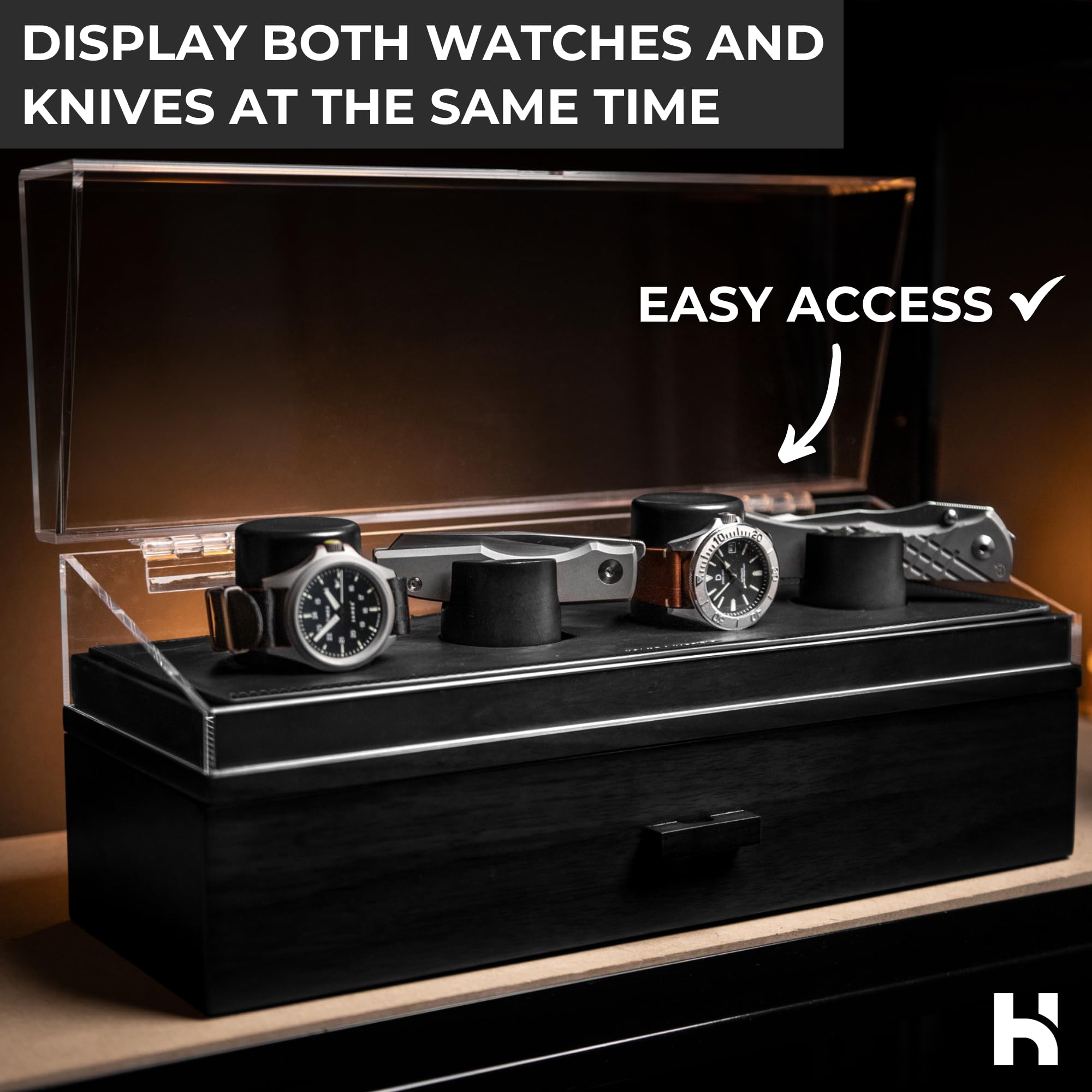 Watch & Pocket Knife Display Case β Switch Up Your Display with the Modular Pillars β Comes with Vegan Leather Padding and 4 Extra Pillars β The Combo Deck Pro β Lifetime Assarance Included
