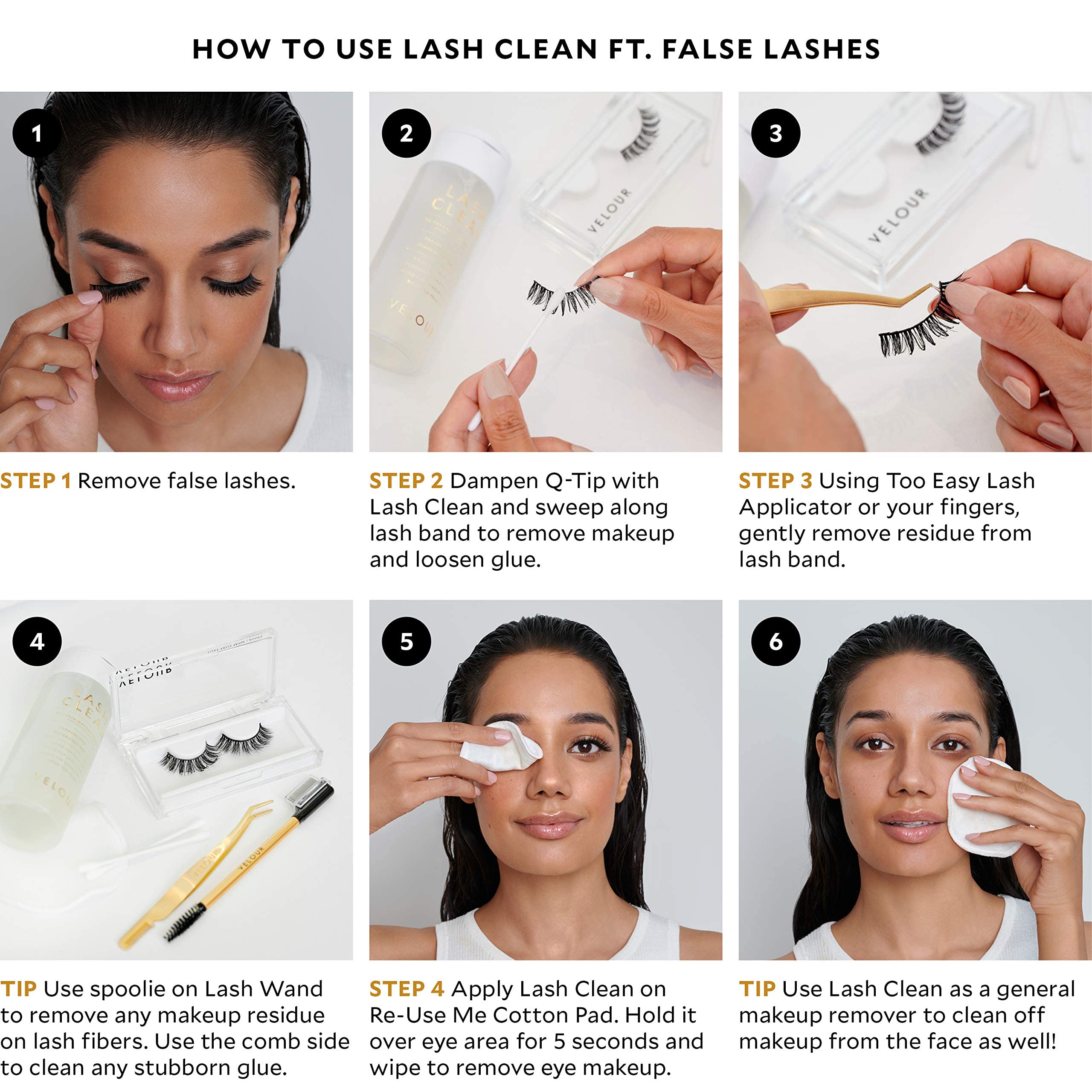 Velour Lash Clean - Oil Free Liquid Makeup Remover for Eyes, False Lashes, and Face - Gentle and Vegan (50 ml)