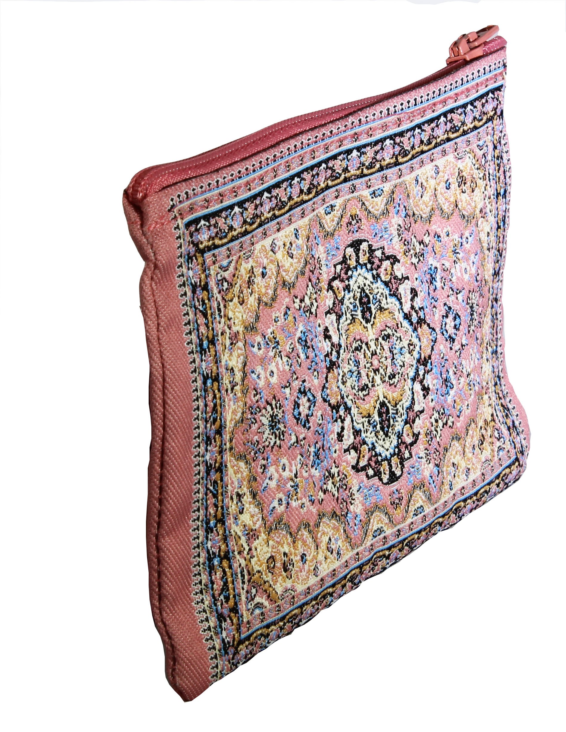 Unique Woman Coin Purse - Card Case - Floral Design - Fabric Oriental Rug (Pink)