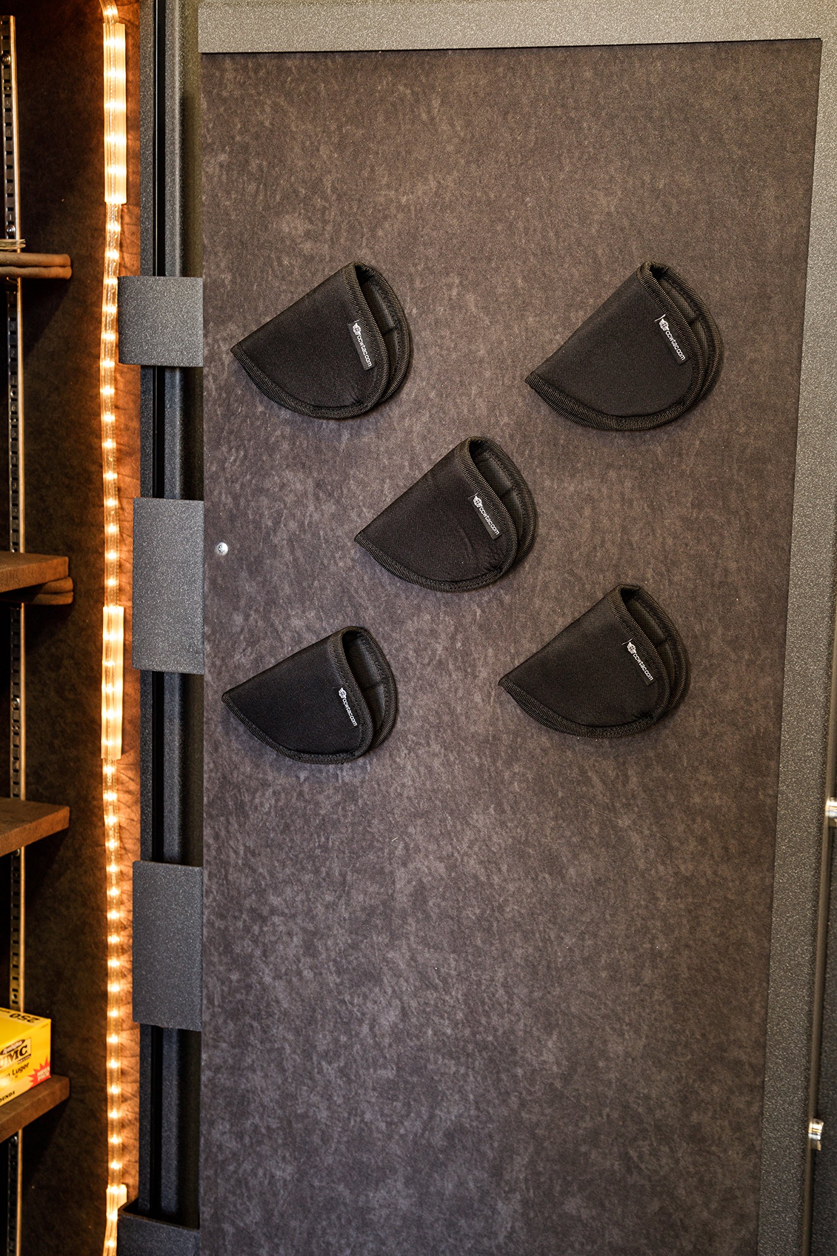 Velcro Holsters for Gun Safe by CCW Tactical - Universal Heavy Duty Pistol Revolver and Accessories Storage Organizer - Mounts Inside Safe Door, Black, 5-Pack
