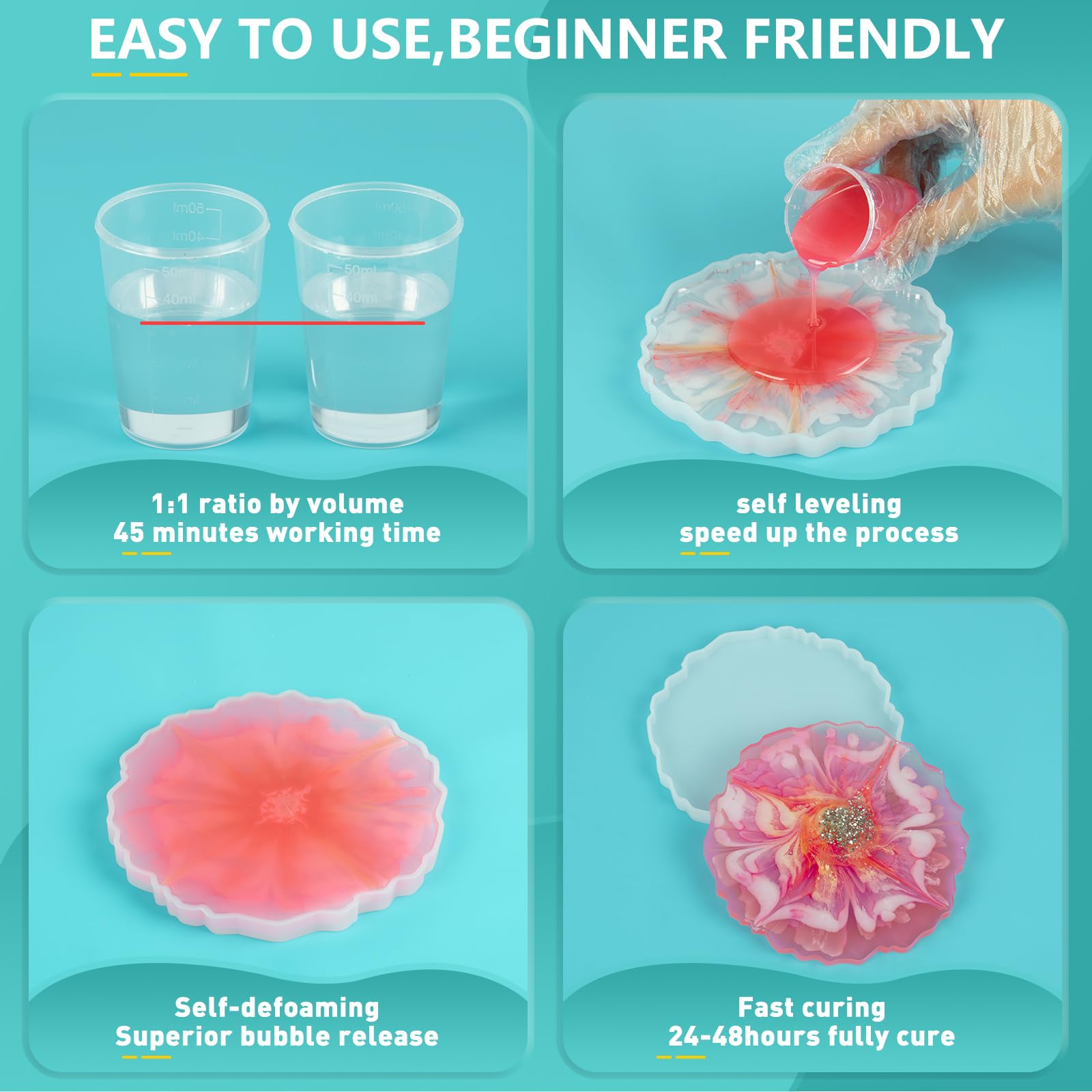Teexpert Epoxy Resin Kit with Jewelry Keychain Coaster Earring Silicone Molds Resin Jewelry Making Kit Resin Kit with Molds Complete Set for Beginner Starter Adults for DIY Art Craft Casting