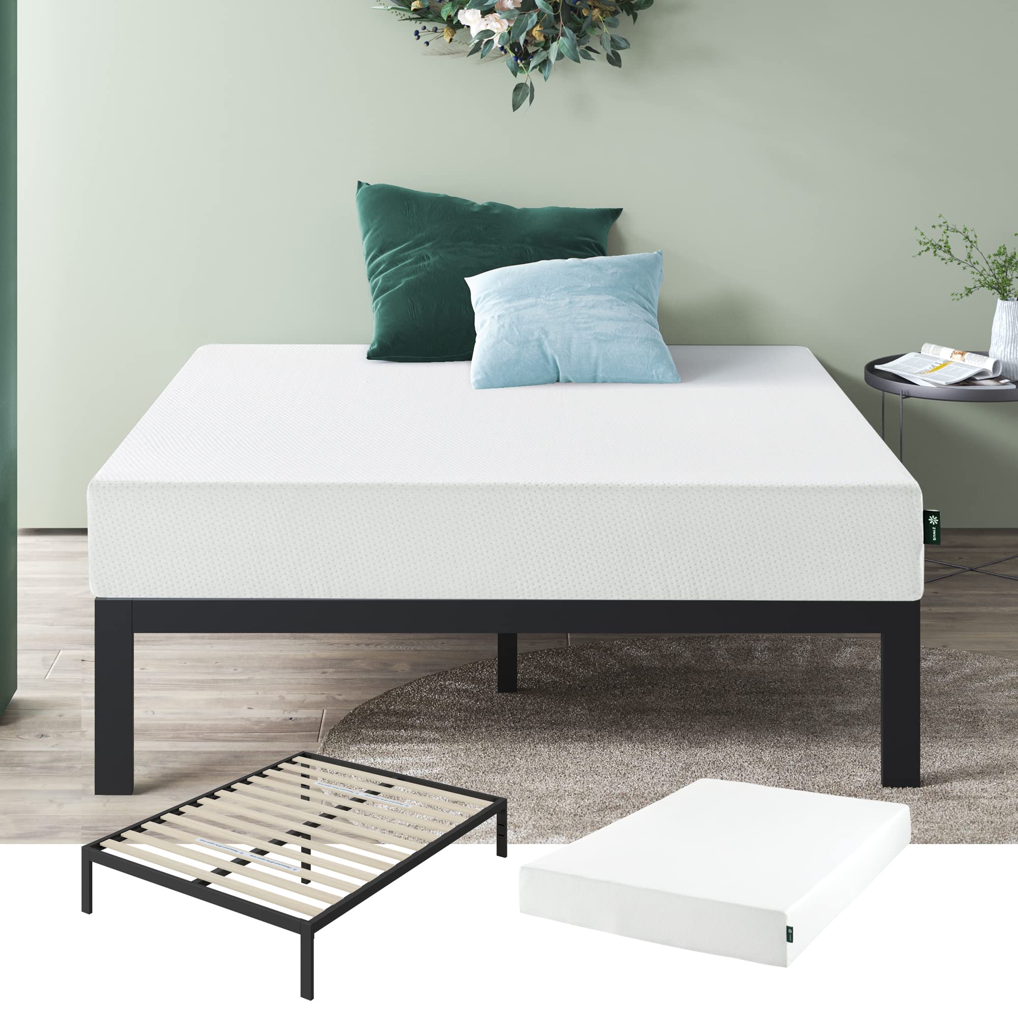 ZINUS 8 Inch Green Tea Memory Foam Mattress and Mia Platform Bed Frame Set / Bed and Mattress Set / No Box Spring Needed / Mattress in a Box, Full
