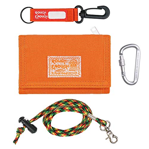 Rough Enough Kids Wallet for Boys Girls Teen with Neck Lanyard Keychain Canvas Bright Orange