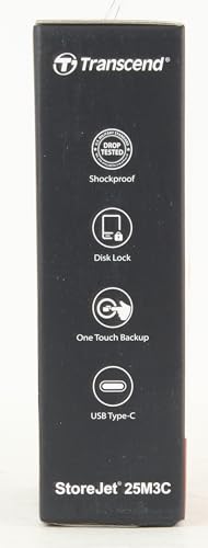 Transcend 2TB StoreJet 25M3C USB Type-C Portable Hard Drive (HDD) Rugged, Anti-shock resistant, Compact and Lightweight with Lightning-fast Speeds and a One Touch Backup Button (Iron Grey) TS2TSJ25M3C