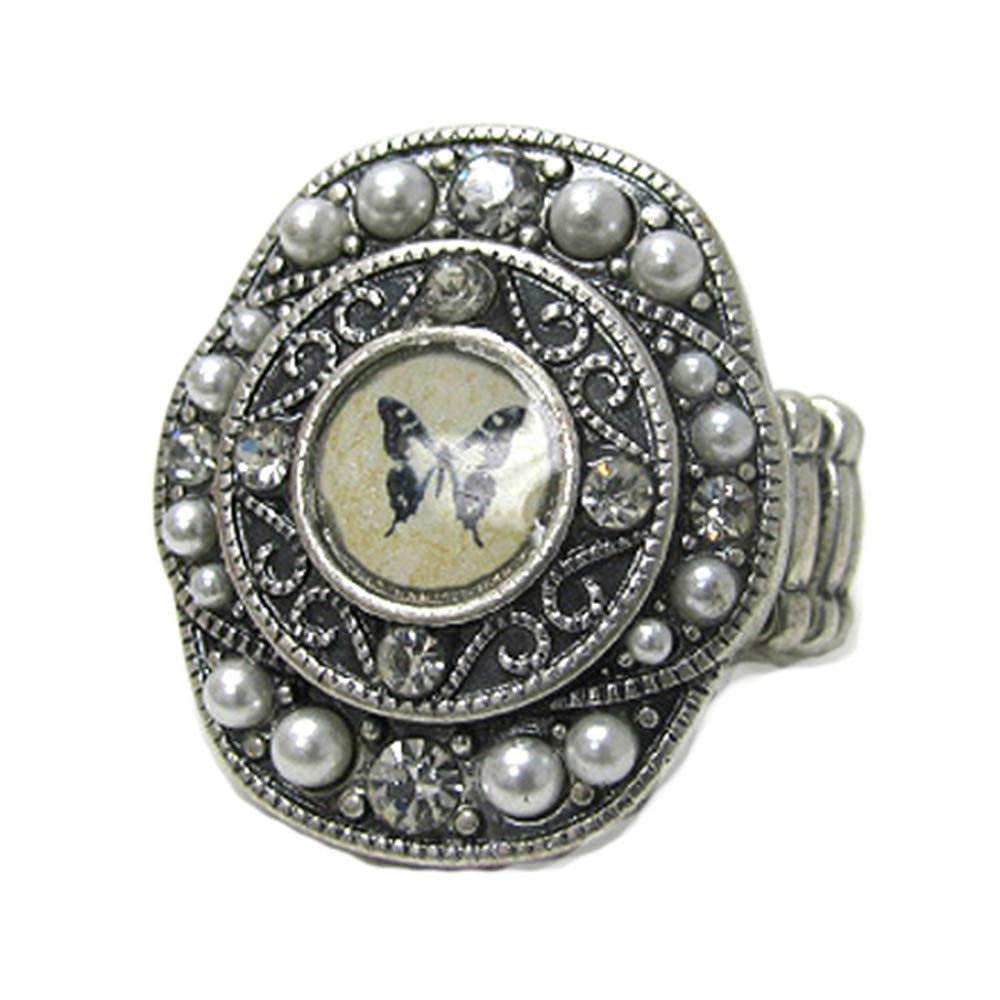 Silver Insanity The Brave Butterfly - Animal Art Victorian Cameo Stretch Ring