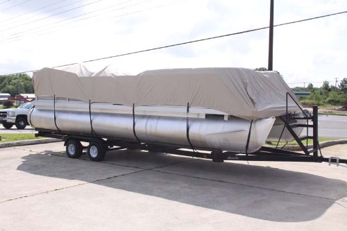 Vortex Direct 26' Tan/Beige Pontoon Boat Cover, Has Elastic and Straps, Fits 24'1" to 25' to 26' Long Deck Area, Up to 102" Beam