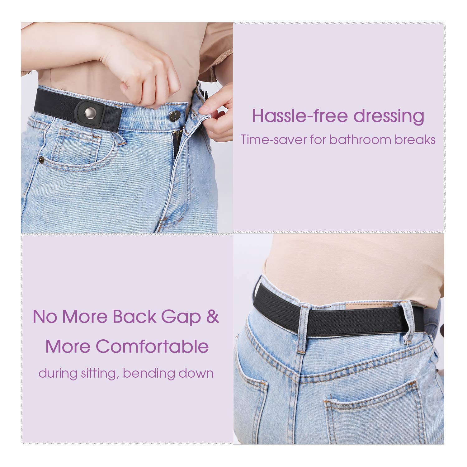 SUOSDEY Women Belt Black No Buckle Stretch Belt for Jeans Dress Pants,Invisible Belts for Women Plus Size