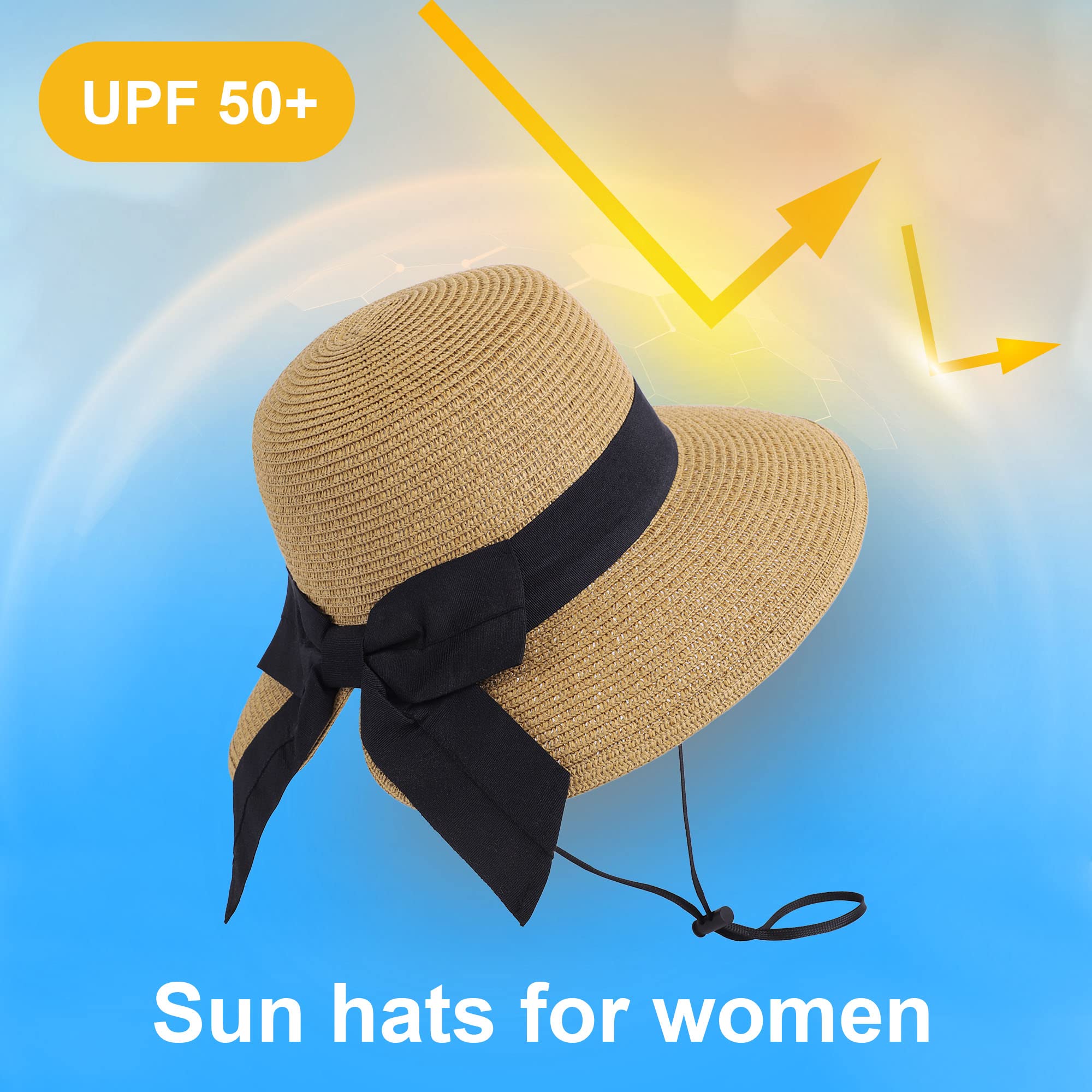 Verabella Womens Straw Beach Hat Lightweight Summer Foldable/Packable Floppy Hats for Women Fashionable,Nature