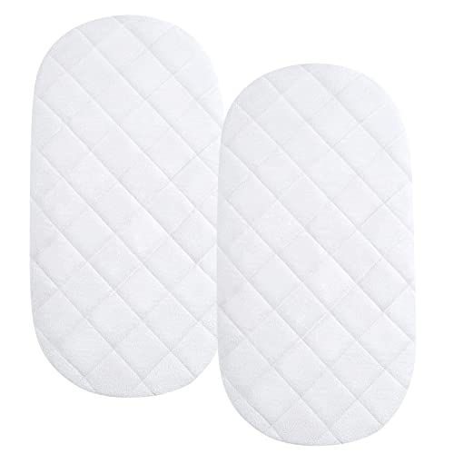 Waterproof Bassinet Mattress Cover Pack of 2, Compatible with Most Rectangle, Hourglass and Oval Bassinet Mattress, Bamboo Terry Surface, 17" x33", White