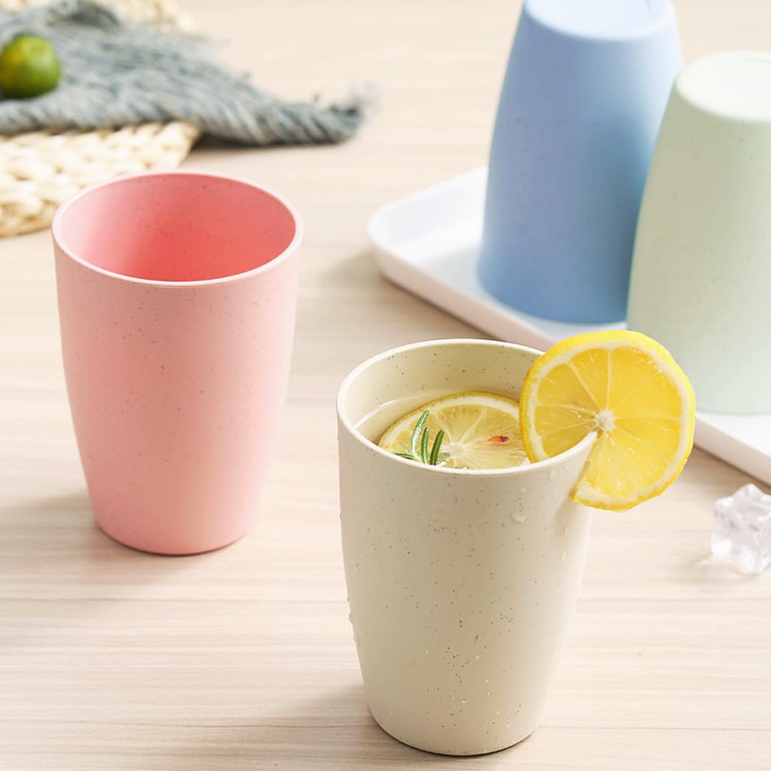 ZORRITA 5 Pack 12 oz Wheat Straw Cups, Reusable Plastic Drinking Cups Unbreakable Water Glasses Dishwasher Safe Tumblers for Juice, Soda, Milk, Coffee