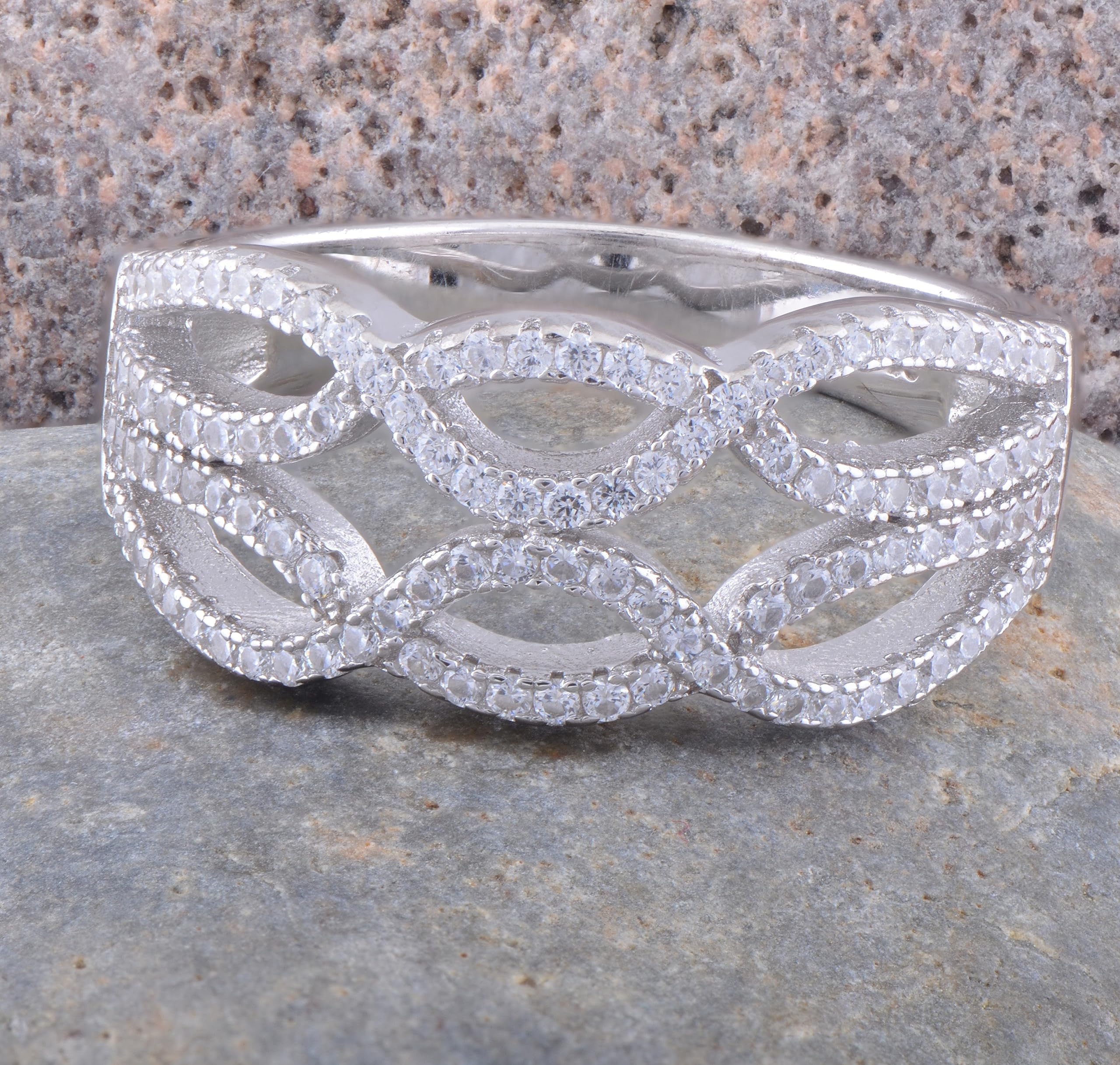 SILVERCLOSEOUT Rhodium Plated Sterling Silver Womens Cz Cubic Zirconia Stackable Braid Ring - Size 11