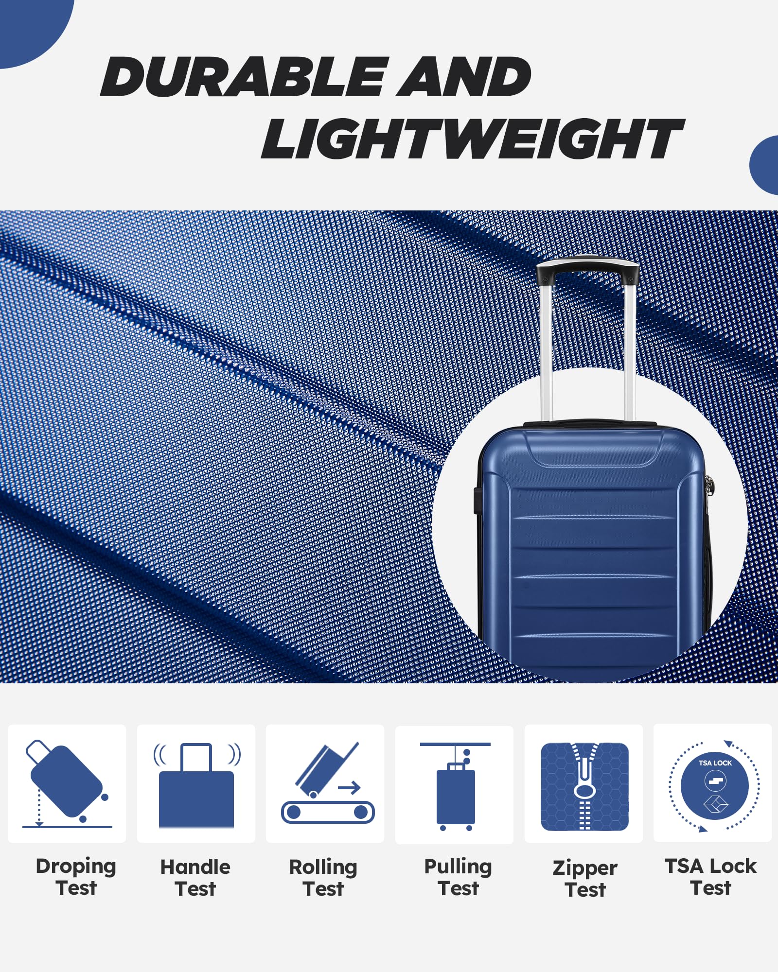 SunnyTour Luggage Sets 3 Pieces with Spinner Wheels Hardside Suitcase Set for Travel Business, Dark Blue
