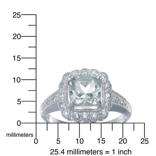 VIR JEWELS 1 cttw 7MM Green Amethyst Ring .925 Sterling Silver with Rhodium Cushion Cut Size 8