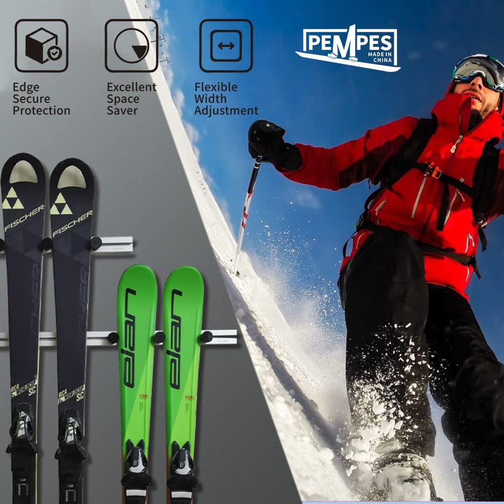 UPHAN PEMPES Floating Ski Display Wall Mount, Indoor Floating Minimalist Storage Rack Store Your Board Ski Wall Rack Display, Snowboard Rack Wall Mount hanger, Home and Garage Skiing Storage SK35