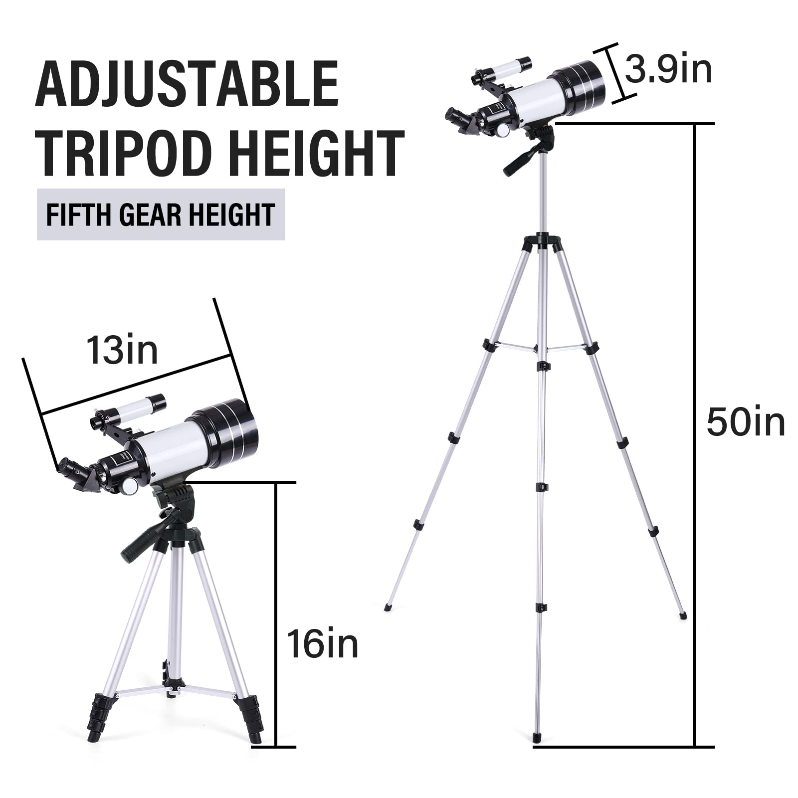 Telescope for Adults & Kids, 300mm Focal Length Refractor Telescope, 70mm Aperture Professional Astronomy Refractor Telescope for Beginners, Phone Adapter & Wireless Remote (White)